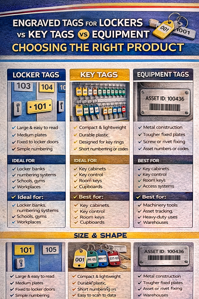 Engraved Tags for Lockers vs Key Tags vs Equipment