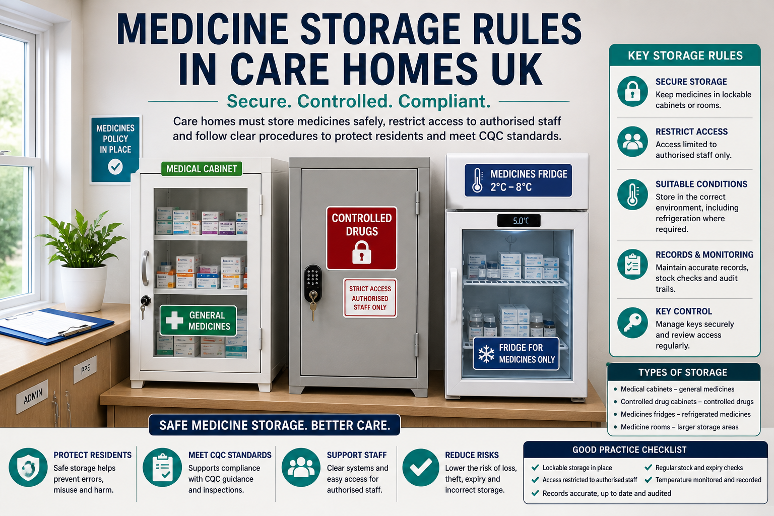 Medicine Storage Rules Care Homes UK, Cabinets & Compliance